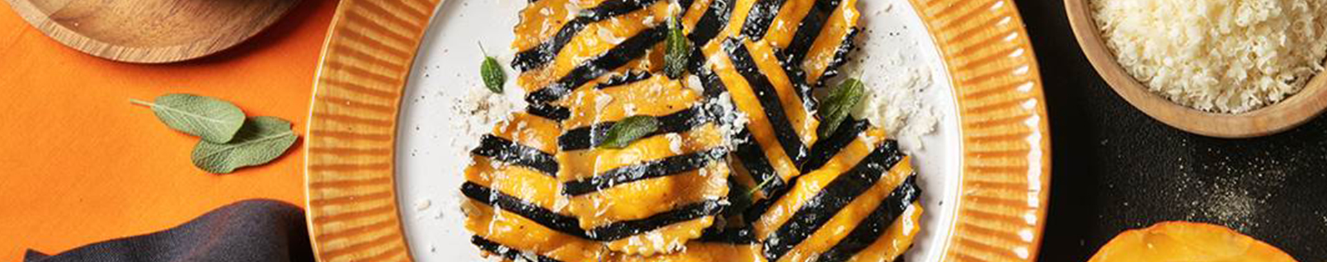 Black and Yellow Striped Ravioli (Squid Ink and Saffron) Filled with ...